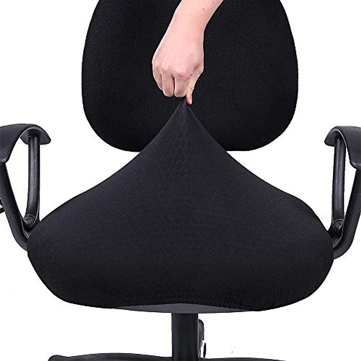 smiry Stretch Jacquard Office Computer Chair Seat Covers, Removable Washable Anti-dust Desk Chair Seat Cushion Protectors - Black