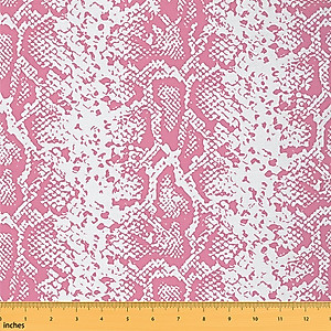 Snake Fabric by The Yard, Snakeskin Upholstery Fabric, Reptile Wild Animal Skin Decorative Fabric, Exotic Tribe Tropical Wildlife Serpentine Little Dragon Indoor Outdoor Fabric, Pink White, 1 Yard