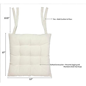 COTTON CRAFT Chair Cushion Pads - Set of 4 - Ellora Natural - Dining Kitchen Office Chair Seat Cushion with Ties - Durable Cotton Fabric - Thick Comfy Poly Fill - Indoor Use - 17x17 in – Natural Ivory