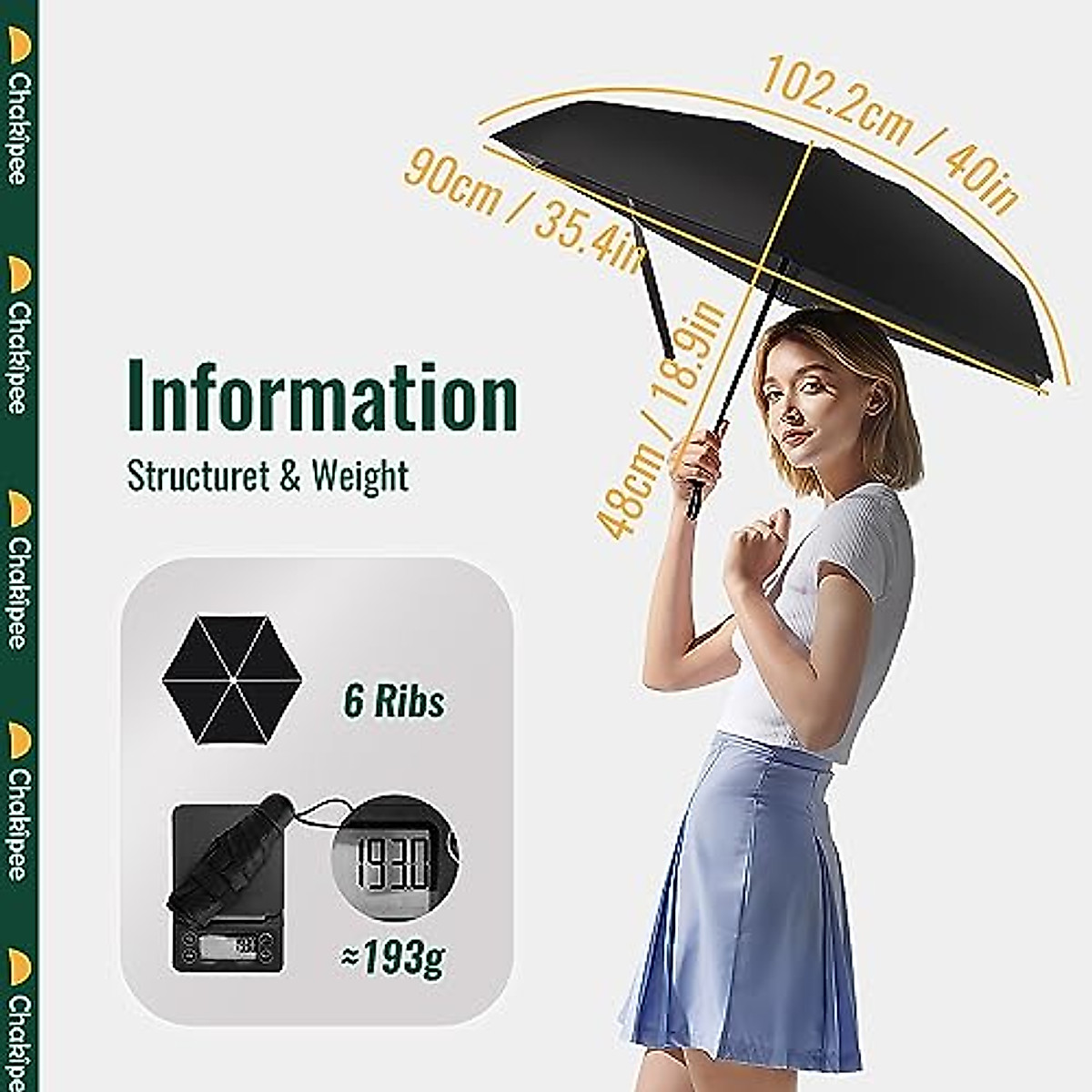 Chakipee Small Mini Sun Umbrella Light Compact Design Perfect for Travel Pocket Lightweight Portable UV Umbrella for Sun Protection, Sun&Rain Folding Umbrella