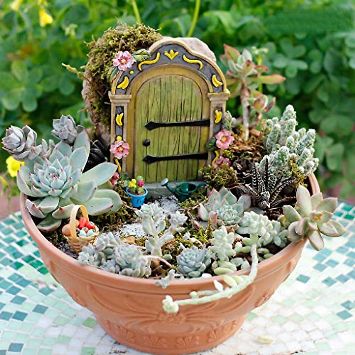 MUAMAX Fairy Garden Door Accessories Fairy Doors Wall Outdoor Mystical Miniature Garden Door for Tree Trunk (Green)