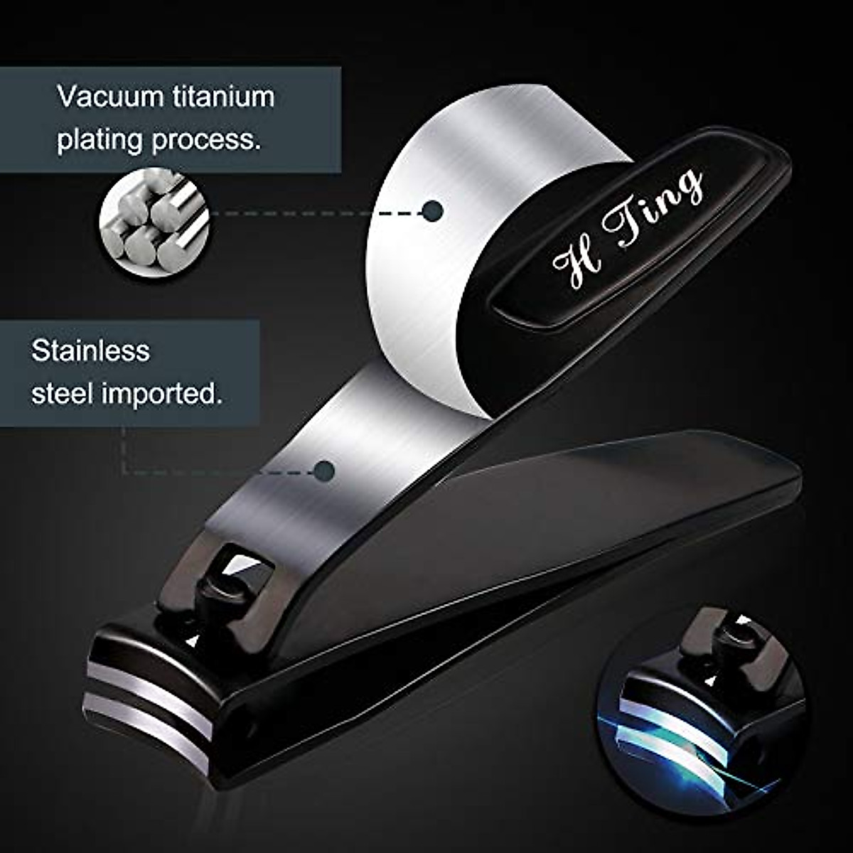 Nail Clipper, Black Matte Stainless Steel Nail Clippers Set, Finger Nail Clipper and Toenail Clippers Cutters with Leather Case, The Best Nail Clipper Gift for Men and Women by H Ting (Black)