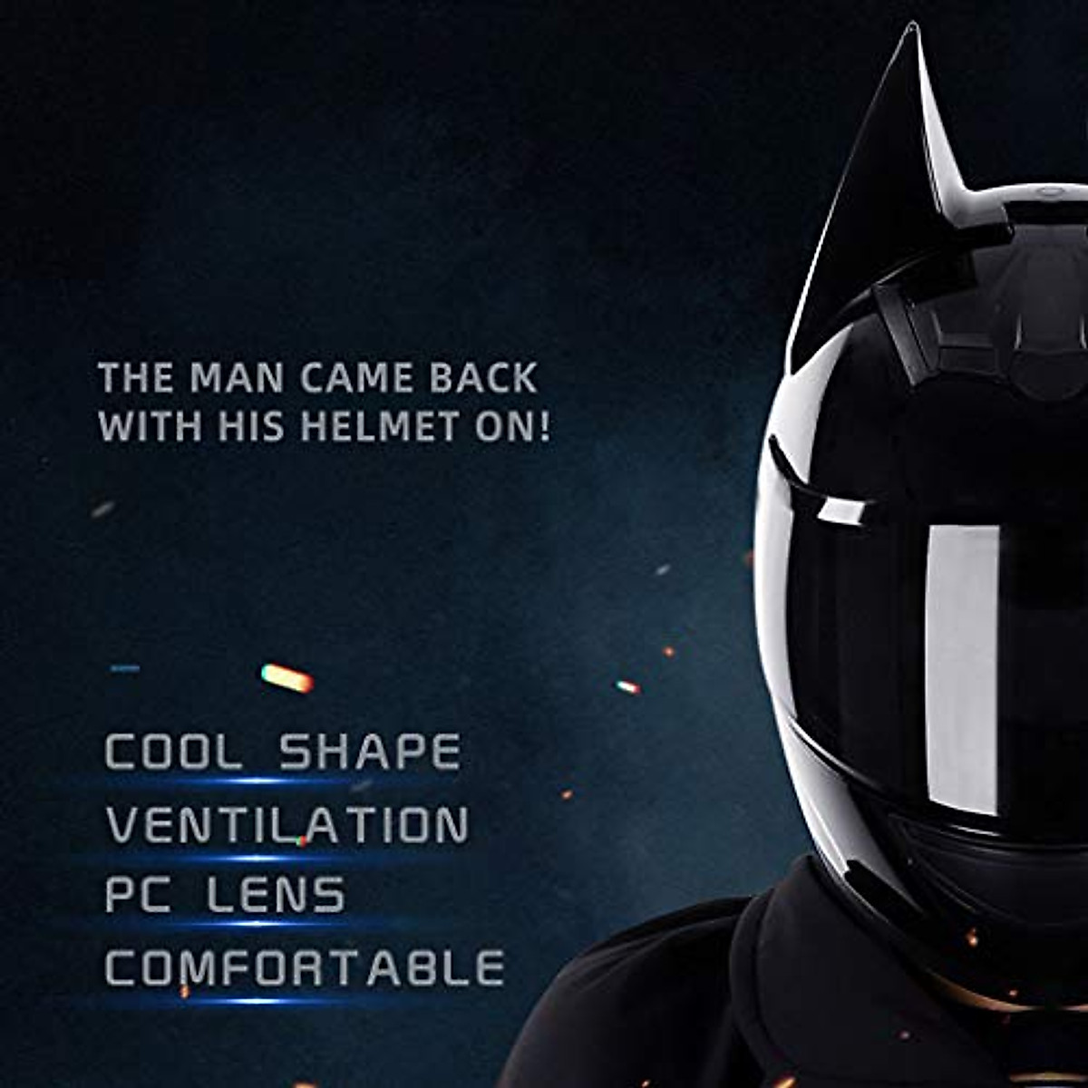 DCLINA Motorcycle Knight Helmet Cat Ear Helmet for Boys, Men and Women DOT Certified Full Face Modular Motocross Helmet Flip-Up Helmets for Street Scooter ATV, Bright Black (54-62cm)