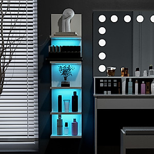 VIWODS 5-Tier Wall Shelf Unit with RGB Light, Floating Lack Shelf for Wall Storage, Wall Mounted Vertical Display Shelf for Bedroom Living Room Vanity, White