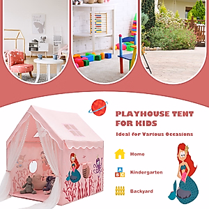 Costzon Kids Tent with Padded Cotton Mat, Large Playhouse for Girls w/Longer Mesh Curtain, Solid Frame, Roll-Up Windows, Indoors and Outdoors Princess Tent Castle Playhouse for Toddlers (Pink)