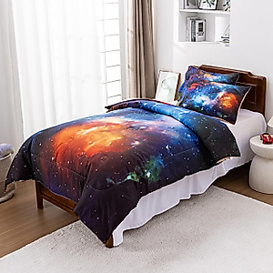 Btargot 3 Pieces 3D Galaxy Printed Comforter Set, Universe Nebula Outer Space Bedding Set Twin Size for Children Boy Girl Teen Kids