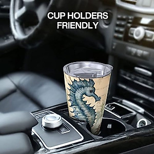 Groamaup 20oz Seahorse Stainless Steel Insulated Tumbler with Lid and 3pcs Straw Sets, Sea Animals Car Cup for Cold and Hot Drinks, Coffee Mug for Travel Office and Home Use