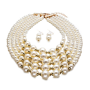 Yuhuan Women Elegant Pearl Jewelry Bead Cluster Collar Bib Choker Necklace and Earrings Set (Ivory)