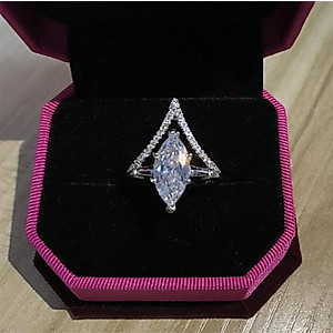 925 Silver Perfect Marquise Cut CZ Zircon 2.0 ct AAA Cubic Zirconia Promise Halo Shiny Half Full Diamond Gemstone V shape Triangle Ring Solitaire Ring Engagement Wedding Rings for Women (8)