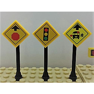 Road Signs & Traffic Lights Building Bricks Play Set Toys Living Traffic Toy Signs for Kids-Building Toys City Street Village, 7 Piece Educational Learning Gift