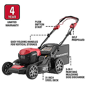 Powerworks XB 40V 21" Brushless Cordless Push Mower, Electric Self-Propelled Lawn Mower for Garden, with 4Ah Battery and Charger Included