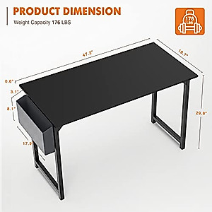 Computer Desk Home Office Desk 47 Inch Writing Desks Small Space Desk Study Table Modern Simple Style Work Table Student Desk PC Table with Storage Bag Headphone Hook Metal Frame for Home, Bedroom