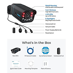 REOLINK 4K Security Camera Outdoor System, IP PoE Surveillance Camera with 5X Optical Zoom, 2.7mm Lens, 105 Degree FoV, Human/Vehicle/Pet Detection, Two Way Talk, Color Night Vision, RLC-811A Black