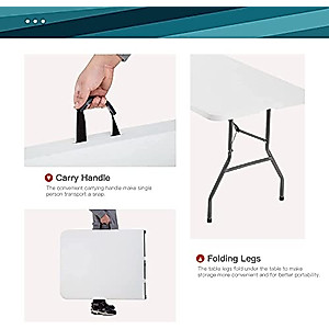 FDW Folding Tables, Plastic 6ft Folding Table,Half Portable Foldable Table for Parties, Backyard Events,White