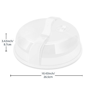 Flexzion Microwave Cover for Food, 12 Inch Plate Cover, BPA Free Plastic Food Cover, Transparent Anti-Splatter Cover Guard, with Adjustable Steam Vent Hole, Dishwasher Safe, Easy Grip Handle