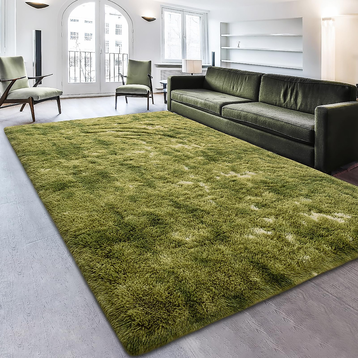 Maxsoft M Fluffy Shag Bedroom Rug, 4x6 Feet Tie-dye Green Area Rugs for Living Room Nursery Bedside, Fuzzy Plush Dorm Rug for Girls Kids, Furry Carpet for Indoor Modern Soft Home Decor