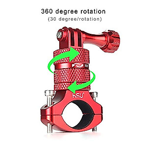 HSU Bike Handlebar Mount for Gopro Hero 12/11/10/9/8/7/6/5/4 AKASO Campark Osmo Action 3/4 and Other Action Cameras, 360 Degrees Rotary Motorcycle Mount (Red)