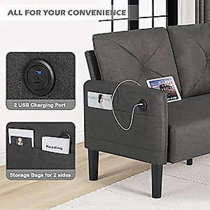 YIGOBUY Upholstered Modern Comfy Sofa Couch 56" W Small Loveseat Sofa Couches w/ 2 USB Charging Ports Fabric 2-Seat Small Couch Sofas for Living Room, Bedroom, Compact Small Space, Apartment, Office