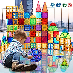 MAGBLOCK Magnetic Tiles Building Blocks 130 Pcs Magnet Tiles for Kids Ages 4-8 Magnetic Toys for Boys and Girls Ages 8-10
