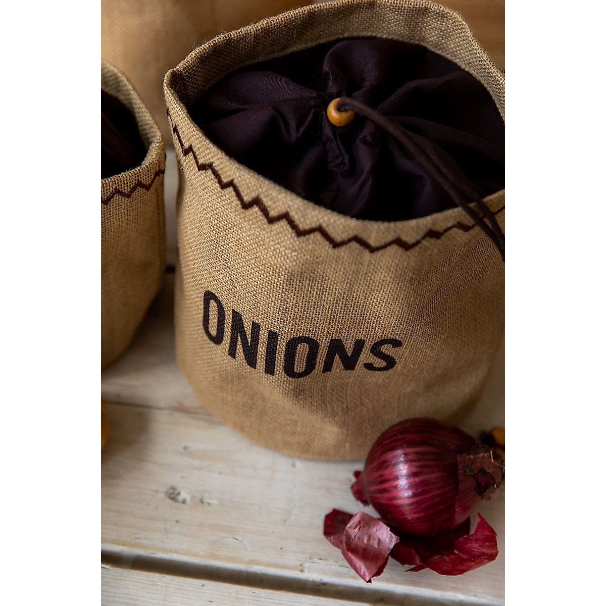 NATURAL ELEMENTS Onion Bag with Blackout Lining, Fabric, 20 x 20 cm, Brown