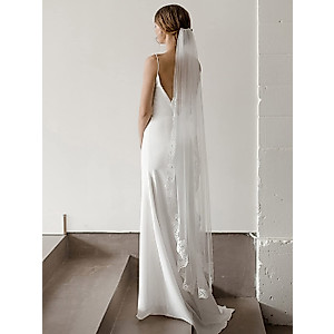 Latious Lace Wedding Bride Veils White 1 Tier Floral Bridal Veil Long Tulle Veils with Comb Cathedral Veils for Brides and Women (White)