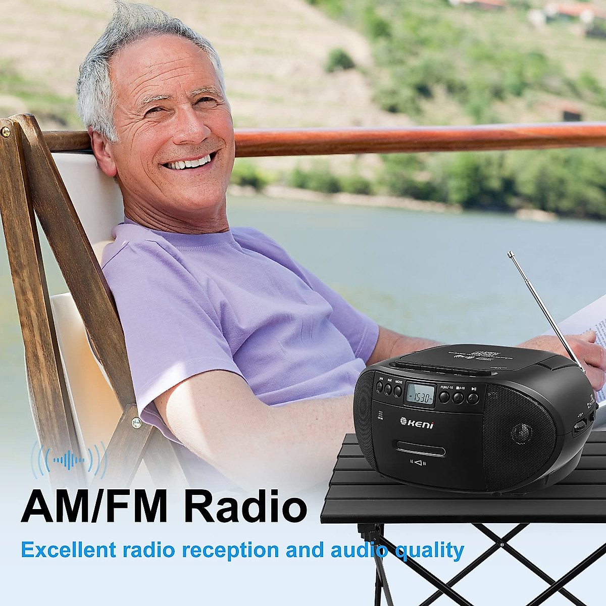 G Keni Portable CD and Cassette Player Boombox Combo, Casette Tape Recorder with Remote, AM FM Radio, USB Playback with Earphone Jack, 5.1V Bluetooth Speaker, Battery Operated or AC Powered for Home