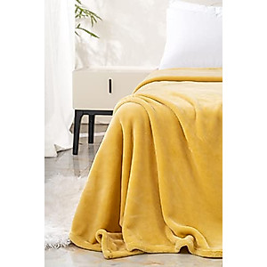 Mellowdy Plush Flannel Blanket Cozy Warm Soft Fleece Fall Fuzzy Throw Blanket for Couch Sofa Bed Camping Traveling Boys Girls (Misted Yellow, 50''x60'') - 320GSM