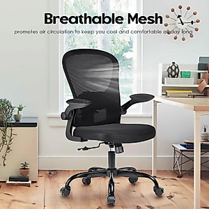 Office Chair with Flip-Up Armrest, High Back Ergonomic Computer Chair with Adjustable Lumbar Support for Home and Office
