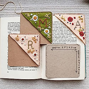 MUDUH Hand Embroidered Corner Seasonal Bookmark, 1PC Creative Bookmark Decorations Cute First Letter Bookmarks for Book Lovers