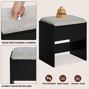 Quimoo Vanity Desk with Mirror and 10 LED Lights, Makeup Vanity with Charging Station and 4 Drawers Chest & Shelves, Vanity Set, Vanity Table with Cushioned Stool, for Bedroom, Black