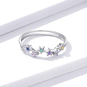 Presentski Star Ring 925 Sterling Silver-Color CZ Dainty Rings for Women