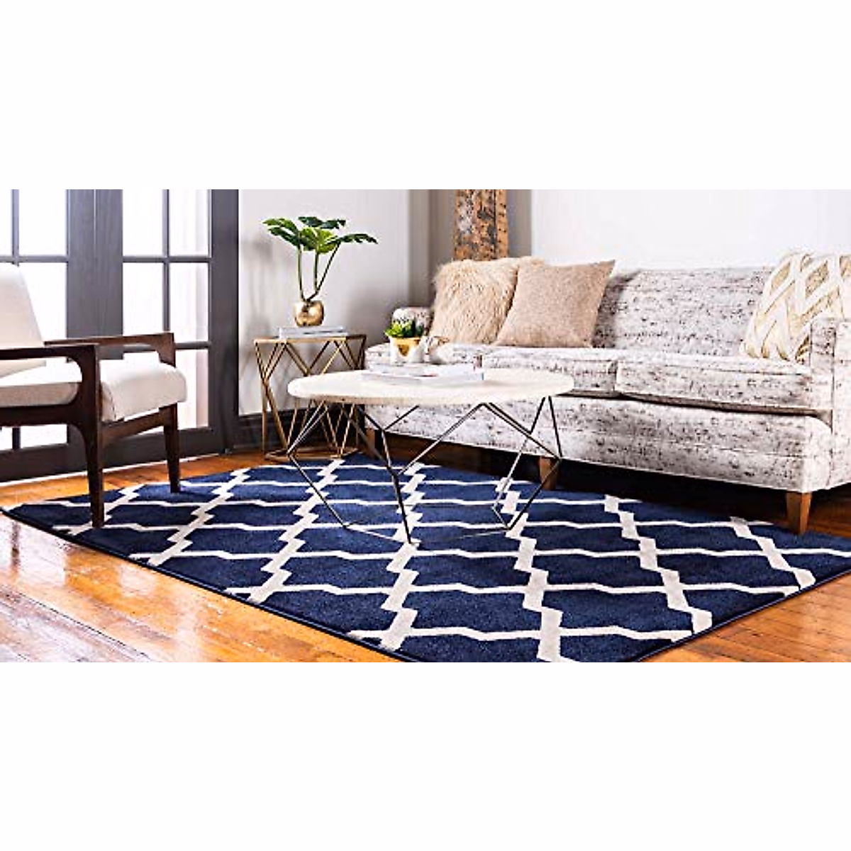 Unique Loom Trellis Collection Modern Morroccan Inspired with Lattice Design Area Rug, 5 x 8 ft, Navy Blue/Beige