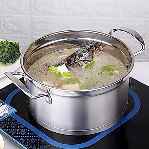5-Quart Stainless Steel Stock Pot - Food Grade Stainless Steel Heavy Duty Induction - Stock Pot, Stew Pot, Steamer,Simmering Pot, Soup Pot with See-Through Lid, Dishwasher Safe (26cm)