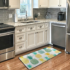 Pineapple Kitchen Rugs Summer Yellow Blue Bath Runner Rug Non Slip Area Mat Rugs for Bathroom Indoor Carpet Doormat Floor Dirt Trapper Mats Shoes Scraper 39"x 20"