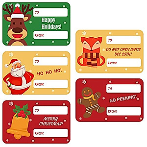 L LIKED 120 PCS Christmas Gift Label Tag Stickers - to and from, Peel and Stick Self Adhesive Present Labels for Holiday Gift Box, Wrapping Paper, Gift Bag, (Christmas 5 Designs - 120 Count)