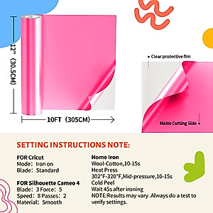 JAVIGA Pink HTV, 12" x 10ft Pink Heat Transfer Vinyl for Cricut, Pink Iron on Vinyl for DIY Decorations