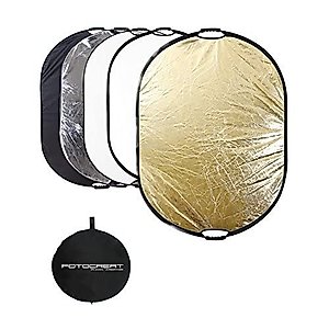 FOTOCREAT Portable 5-in-1 Oval 60”X80”/150X200cm Reflector Translucent Professional Collapsible Multi-Disc Light Reflector with Handles Silver, Black, Gold, White Surface for Photography Photo Studio