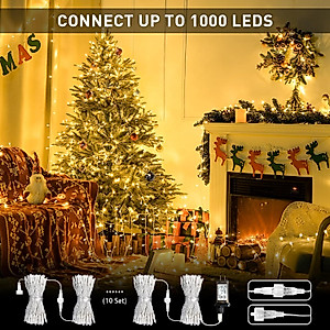 JMEXSUSS Connectable 91.5ft 250 LED String Lights Indoor Outdoor, Warm White LED Christmas Lights Outdoor Waterproof, 8 Modes Twinkle Fairy String Lights Plug in for Bedroom Tree Party Decoration