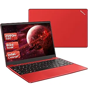 WOZIFAN 14" Laptop 6GB RAM 256GB SSD Traditional Laptops Computer Win 11 Full Metal 2.4G+5G WiFi BT 4.2 1920x1080 FHD with Wireless Mouse for Work Study Entertainment-Red