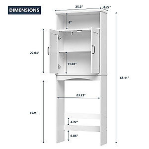 Baztin Over The Toilet Storage Cabinet, Over Toilet Storage Bathroom Organizer with Inner Adjustable Shelf and Top Open Storage Above The Toilet Storage Cabinet Behind Toilet Bathroom Cabinet, White