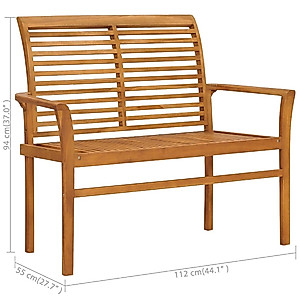 MINERWALL Patio Bench with Green Cushion 44.1" Solid Teak Wood,Teak Patio Bench with Green Cushion Durable Outdoor Furniture for Garden and Patio Patio Furniture