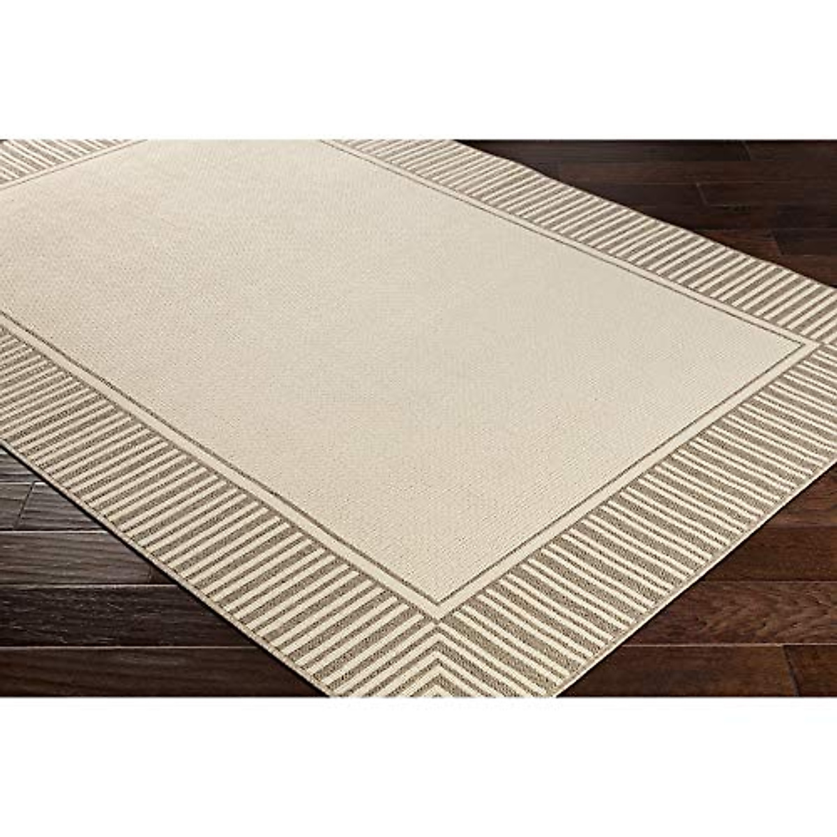 Livabliss Hampshire Solid Border Outdoor Area Rug, 7'3" Round, Brown