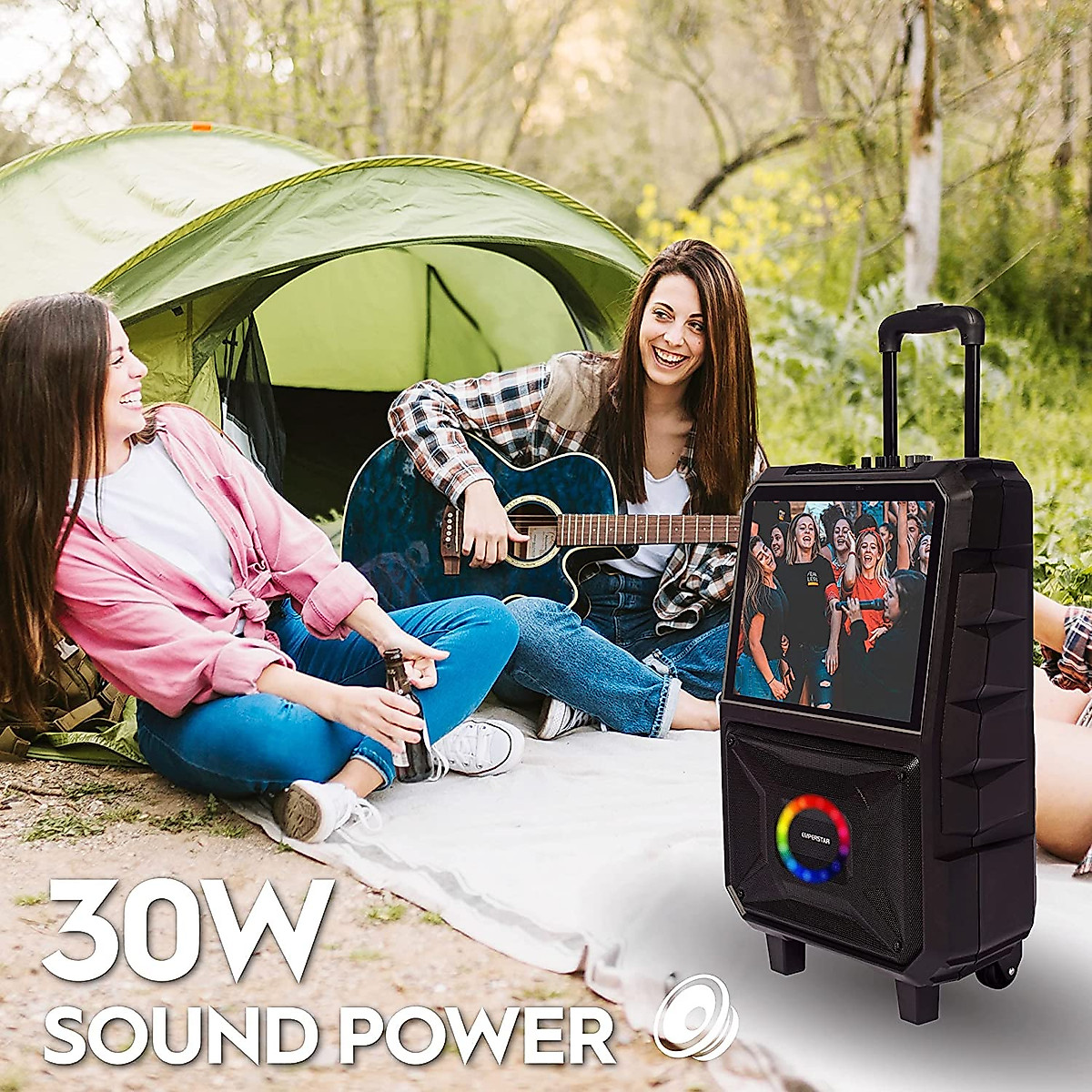 Professional Karaoke Machine with Lyrics Display, Bluetooth Portable Singing PA Speaker System for Christmas Party, Built-in 15" Tablet, LED Lights, 2 Wireless Microphones, USB, AUX, SD & FM Radio