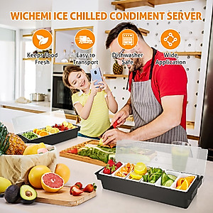 WICHEMI Fruit, Veggie & Condiment Caddy with Lid Dispenser Tray Plastic Garnish Station for Bartending & Serving Taco, Ice Cream, Salad Bar - Topping Organizer for Restaurant Supplies (6 Compartment)