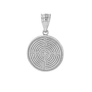 Claddagh Gold Dainty 925 Sterling Silver Chartres Meditation Labyrinth Disc Charm Pendant
