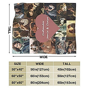 Outlander Jamie Claire Love Collage Blanket Soft Flannel Warm Fuzzy Blanket for Couch Office Picnic Travel Best Friend Memorial Birthday Gifts for Kids Adults Throw Blankets 80"x60" Inch