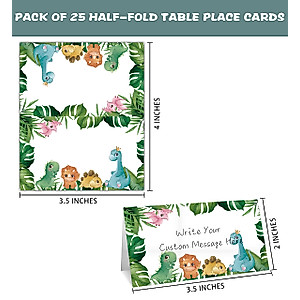 Table Place Card for Baby Shower, 25 Pcs Tent Cards Set with Tropical Palm Leaves Design, Editable Name Cards for Table Seating, Dinosaur Party Food Lables, Safari Jungle Baby Shower Decorations(10)