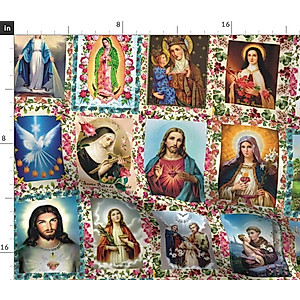 Spoonflower Fabric - Catholic Saints Religious Catholic Saints Collage Jesus Mary Printed on Petal Signature Cotton Fabric Fat Quarter - Sewing Quilting Apparel Crafts Decor