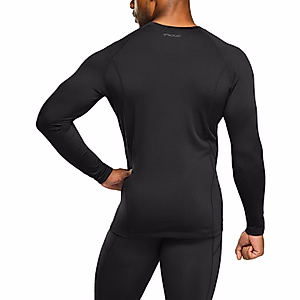 TSLA Men's Thermal Long Sleeve Compression Shirts, Athletic Base Layer Top, Winter Gear Running T-Shirt, Heatlock Round Neck Black, Medium