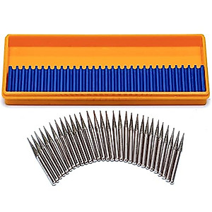 JINGLING 30Pcs 3.2mm Tapered Point Diamond Grinding Bit 1/8" Cone Rotary Burrs for Dremel